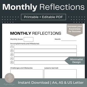 Monthly Reflections Planner Printable Goal Reflection Planner Monthly ...
