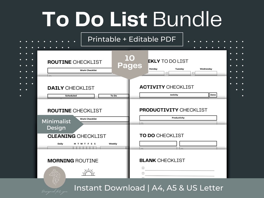To-do List Printable Bundle | Daily, Weekly, Routine Checklists (PDF ...