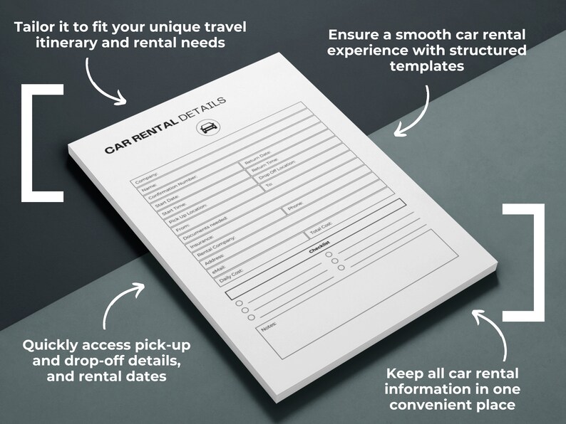 Car Rental Details Printable, Travel Templates, Travel Itinerary ...