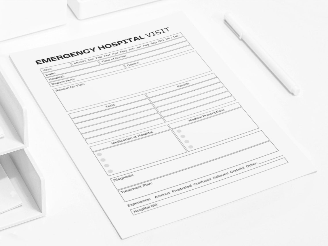 Emergency Hospital Visit Printable Hospital Visit Tracker Fillable PDF ...