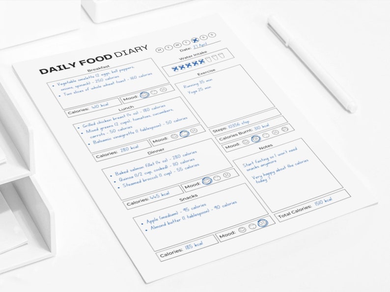 Daily Food Diary Printable Daily Food Journal Fillable PDF Daily Food ...