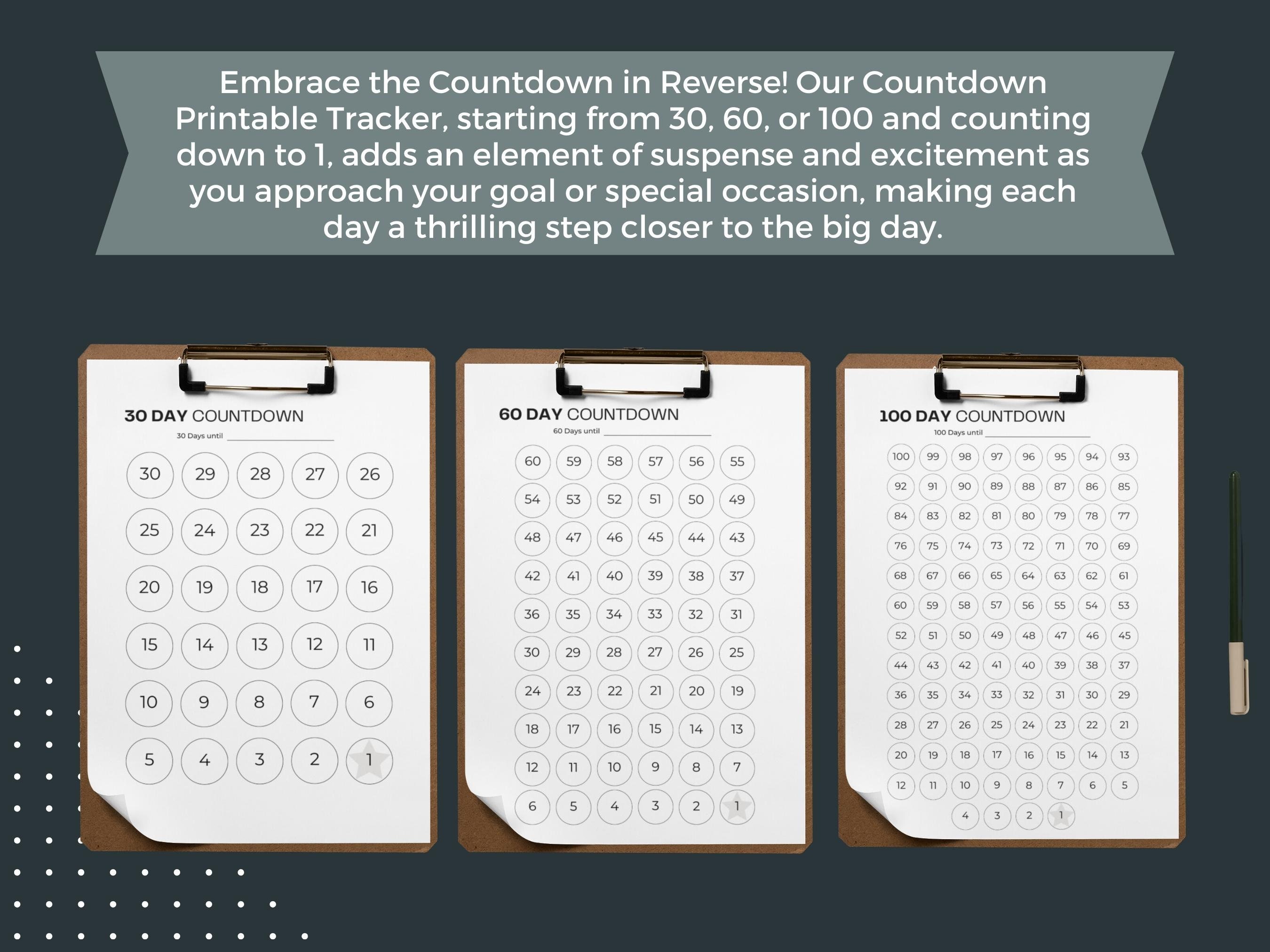 Countdown Printable Tracker 100 60 30 Day Countdown to Retirement ...