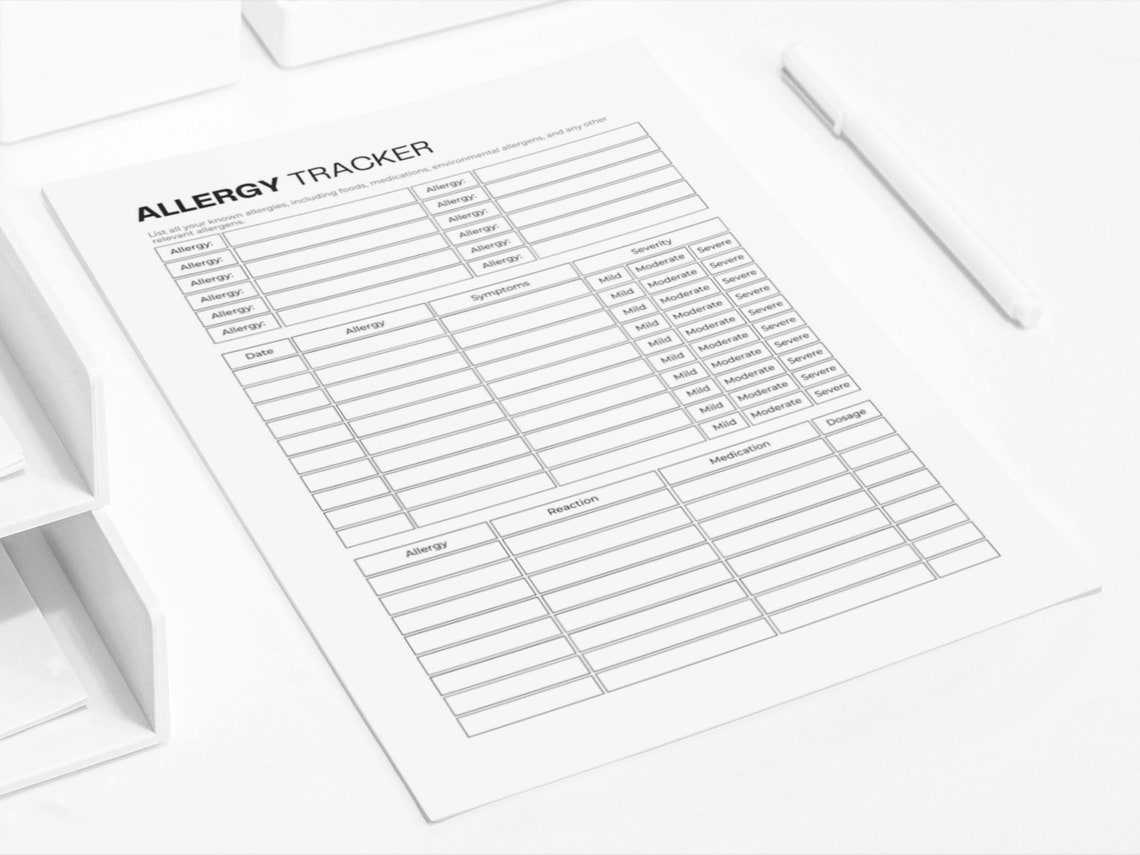 Allergy Tracker Printable for Your Medical Binder Fillable PDF - Etsy