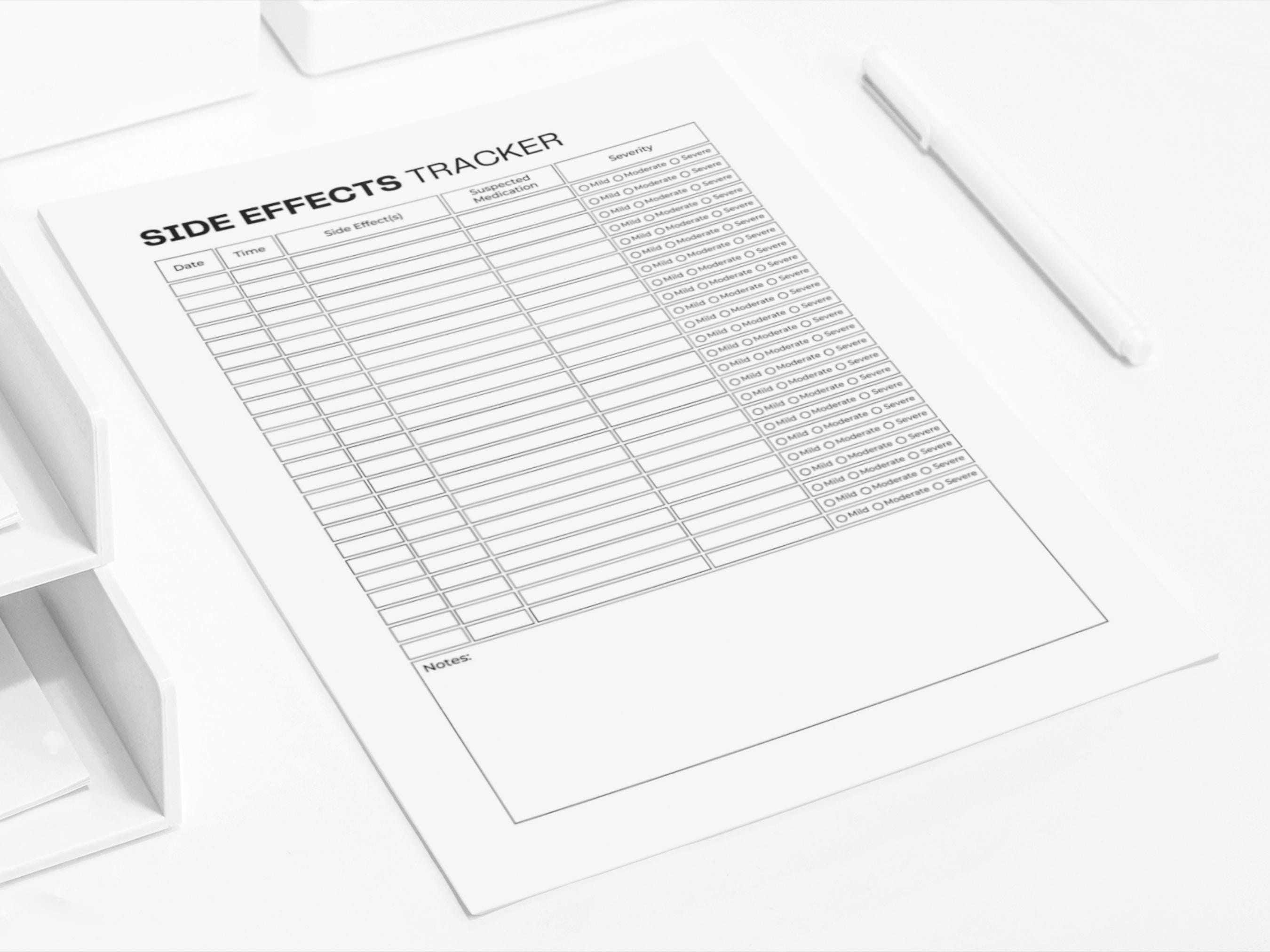 Side Effects Tracker Printable Chronic Pain Tracker Fillable PDF ...