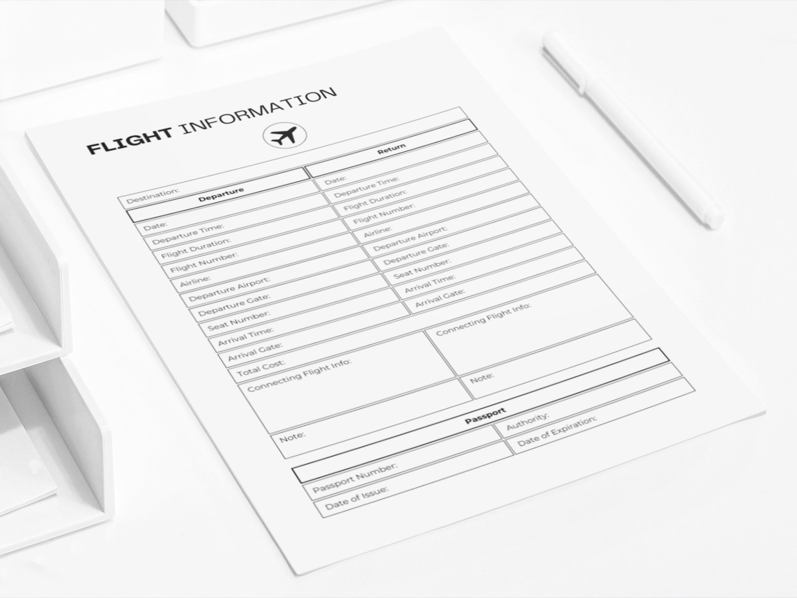 Printable Flight Information, Travel Templates, Travel Itinerary ...