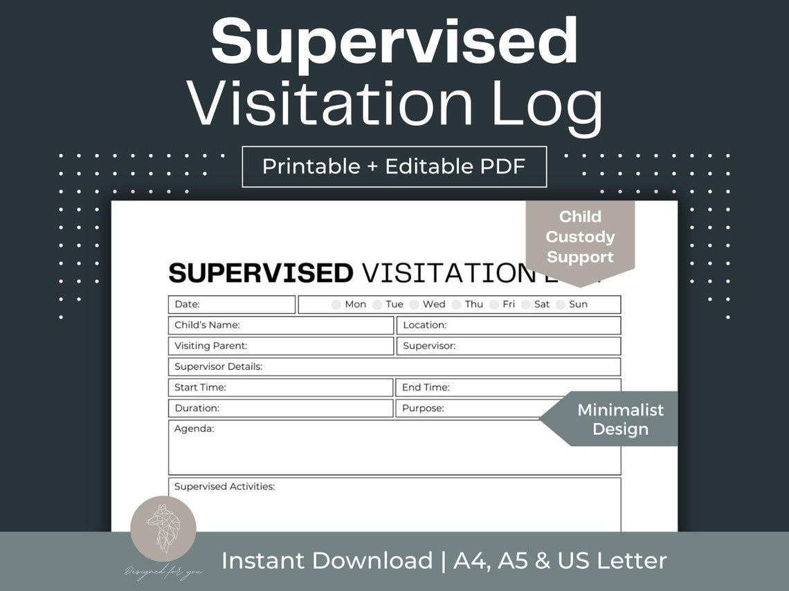 Supervised Visitation Log Printable Child Custody Planner Fillable PDF ...