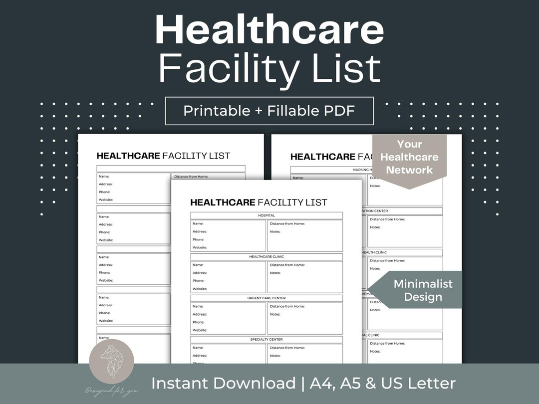 Healthcare Facility List Printable Emergency Contact List Chronic Pain Fillable PDF Chronic ...