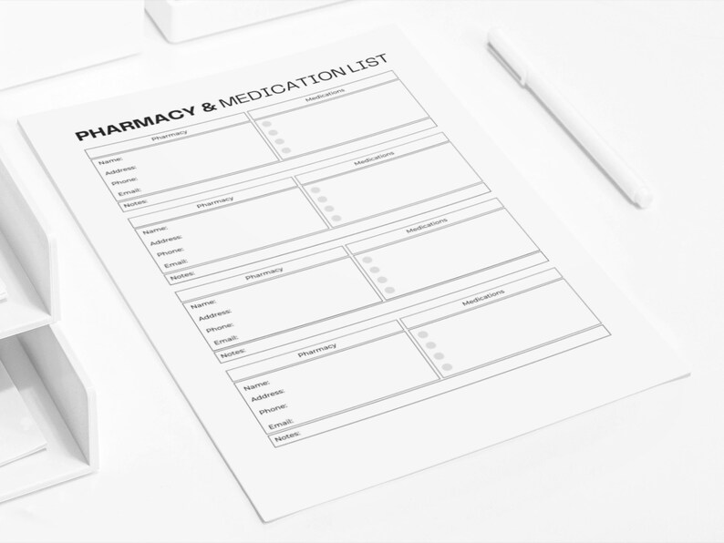 Pharmacy and Medication List Printable Emergency Contact List Chronic ...