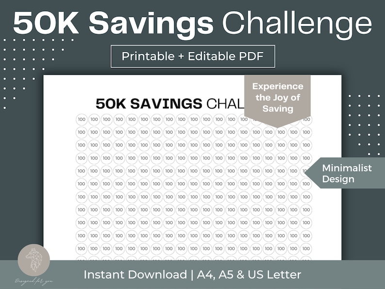 50k Savings Challenge Printable Savings Tracker Money Saving - Etsy UK