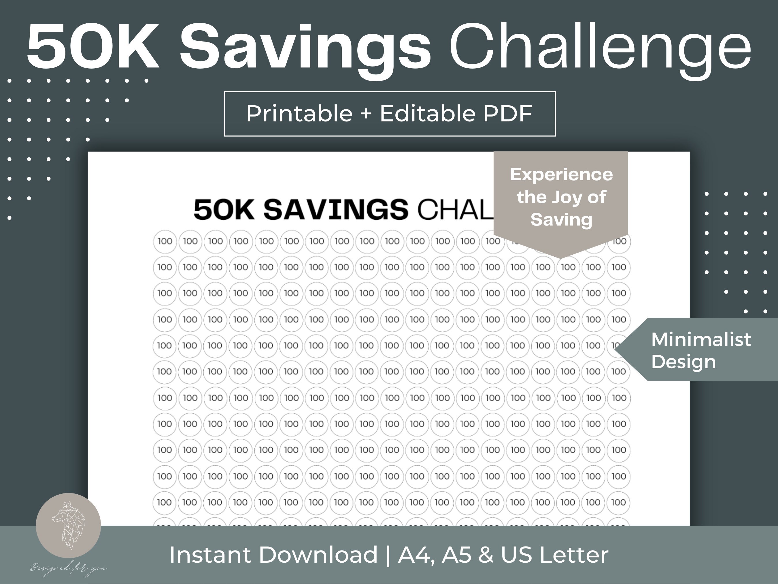 50k Savings Challenge Printable Savings Tracker Money Saving - Etsy UK