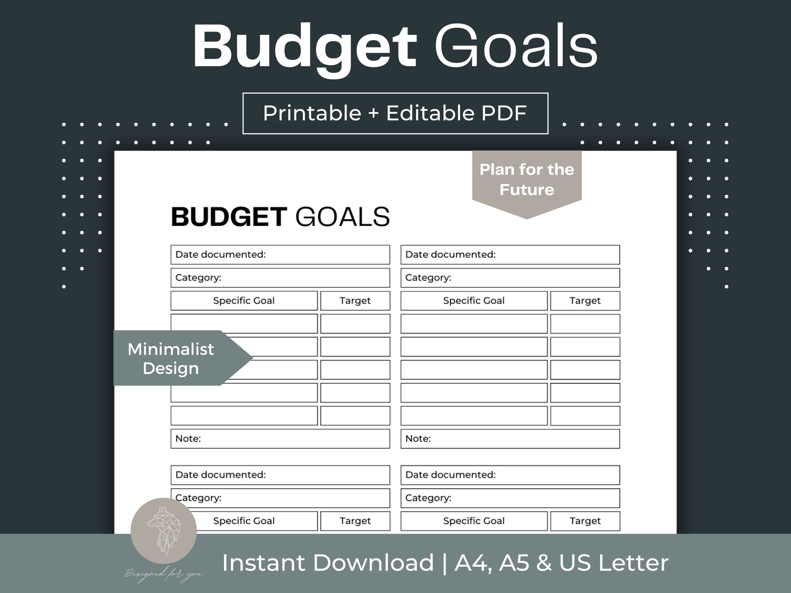 Budget Goals Printable Budget Goal Tracker Fillable PDF Budget Planner ...