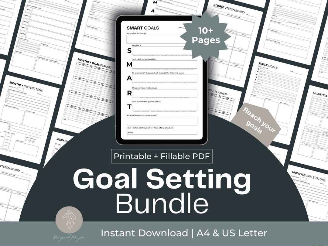 Goal Setting Bundle, SMART Goals, Vision Board (fillable PDF) - Etsy