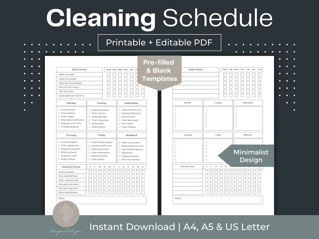 Cleaning Schedule Printable Adult Chore Chart Fillable PDF ADHD Help ...
