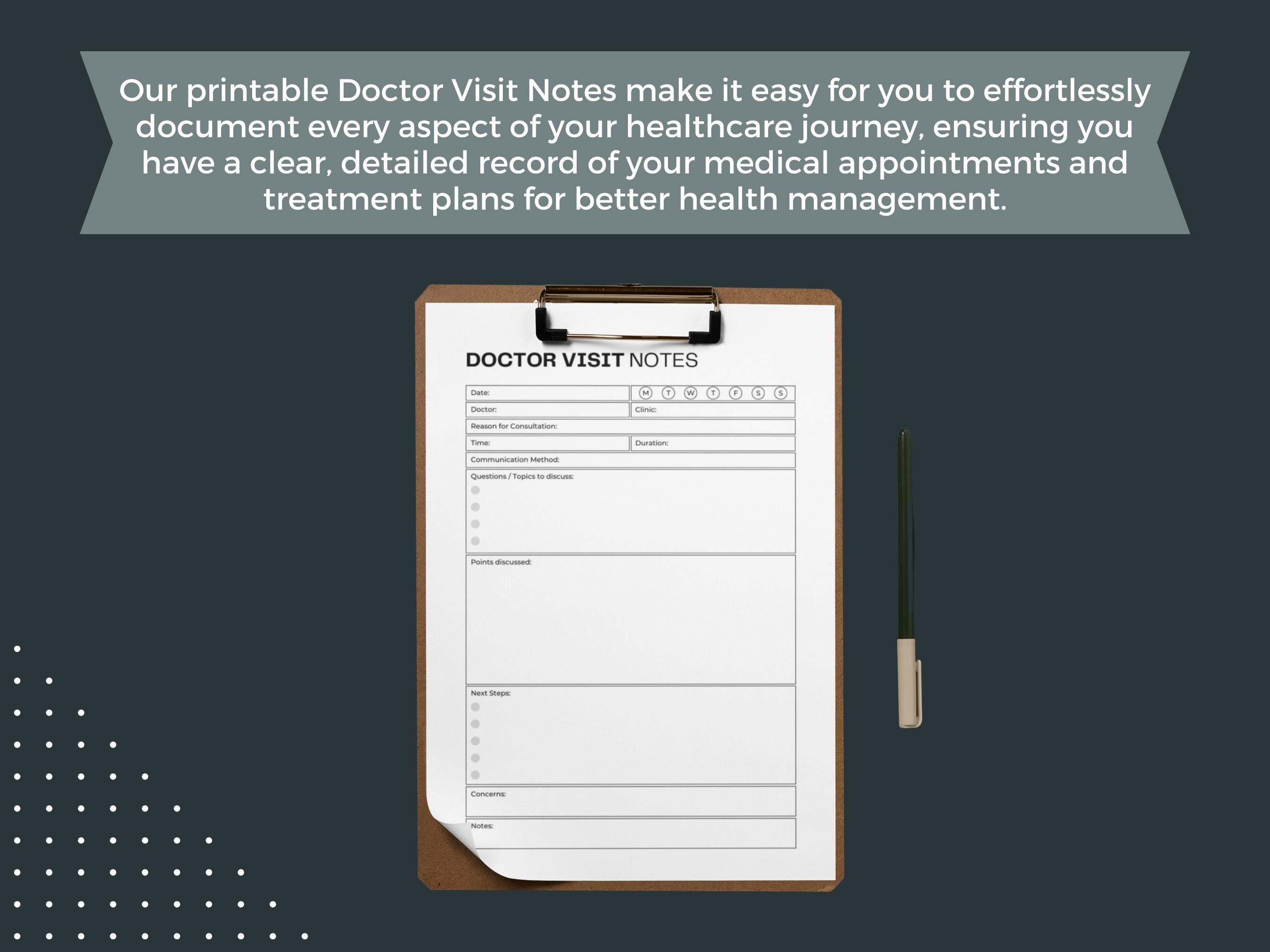 Doctor Visit Notes Printable, Fillable PDF: Medical Appointment Log - Etsy