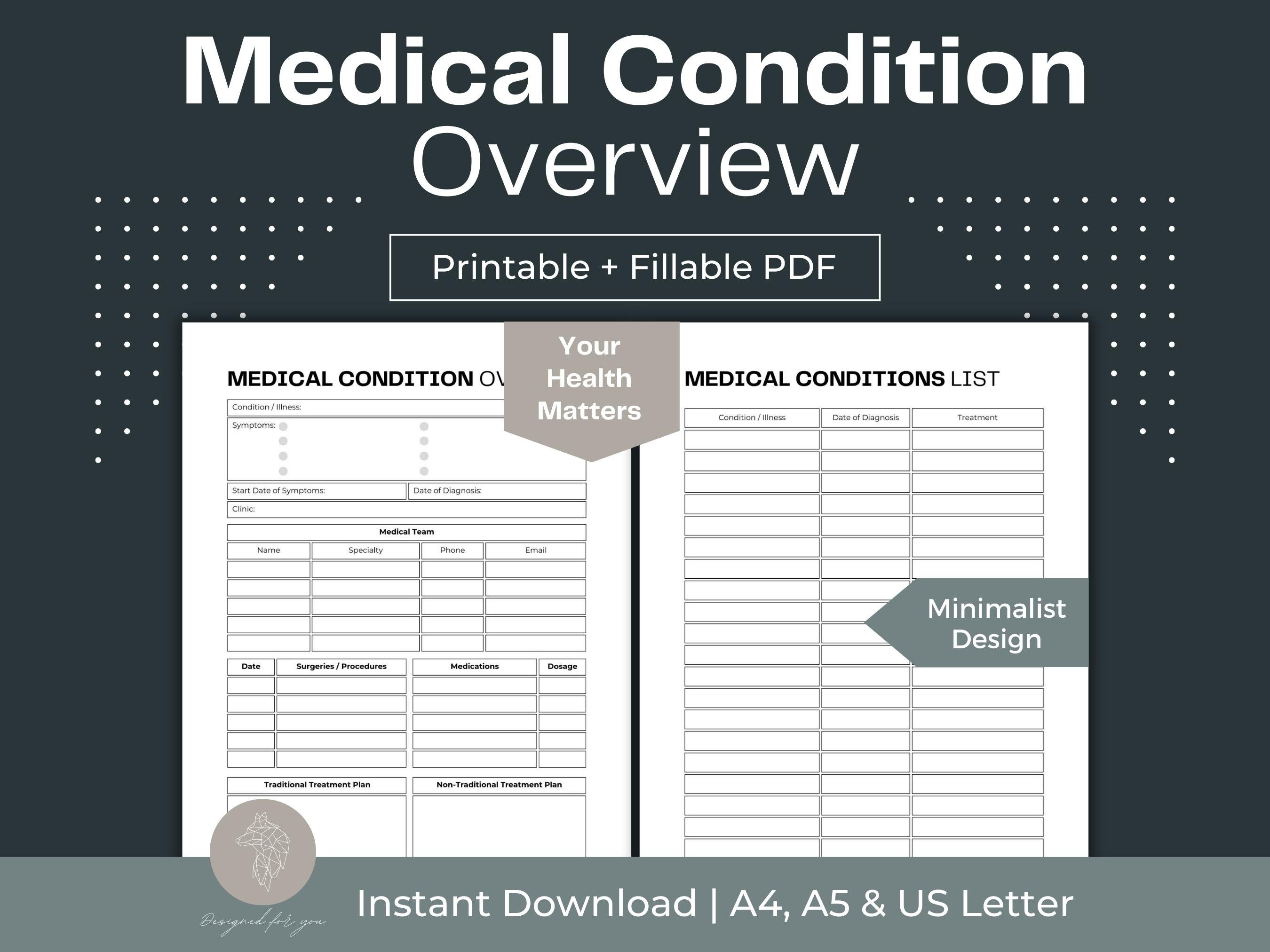 Medical Condition Overview Printable Medical Condition Tracker Fillable ...