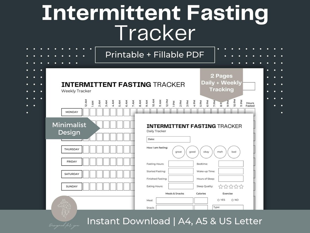 Printable Intermittent Fasting Tracker Fillable PDF Weight Loss Tracker ...