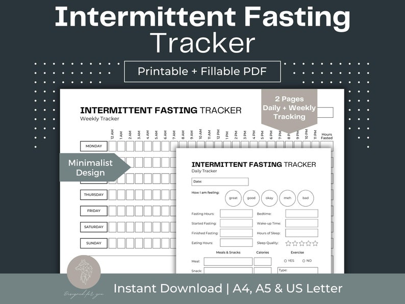 Printable Intermittent Fasting Tracker Fillable PDF Weight Loss Tracker ...