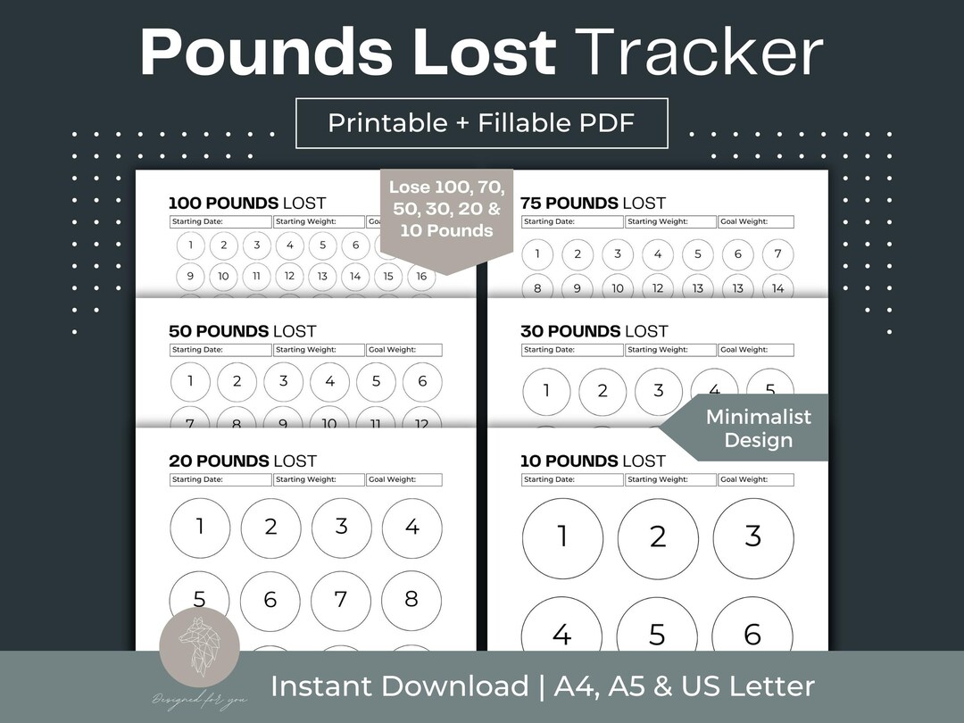 Pounds Lost Tracker Weight Loss Journal Printable Weight Loss Planner ...