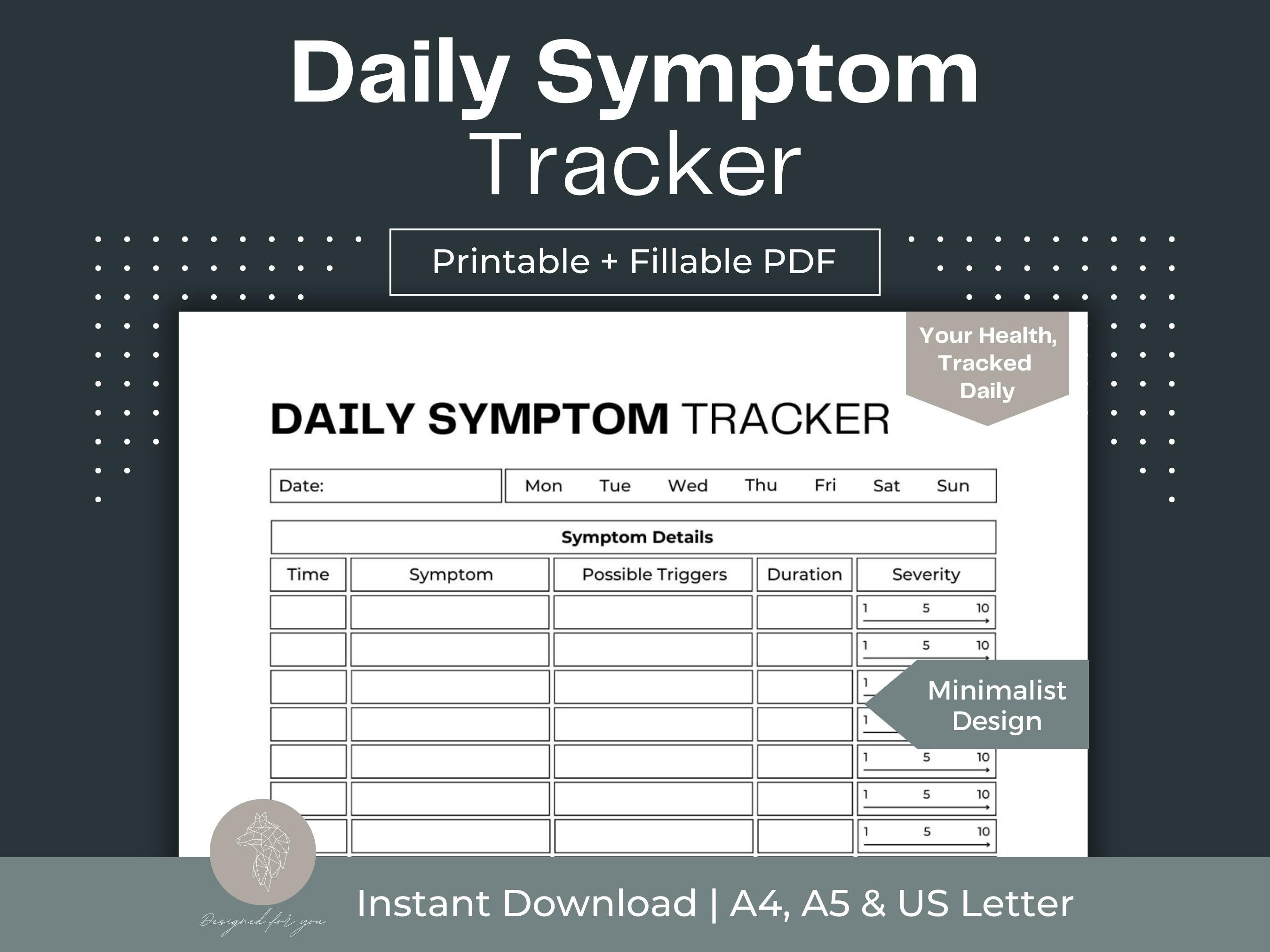 Printable Daily Symptom Tracker Fillable PDF Chronic Illness Tracker ...