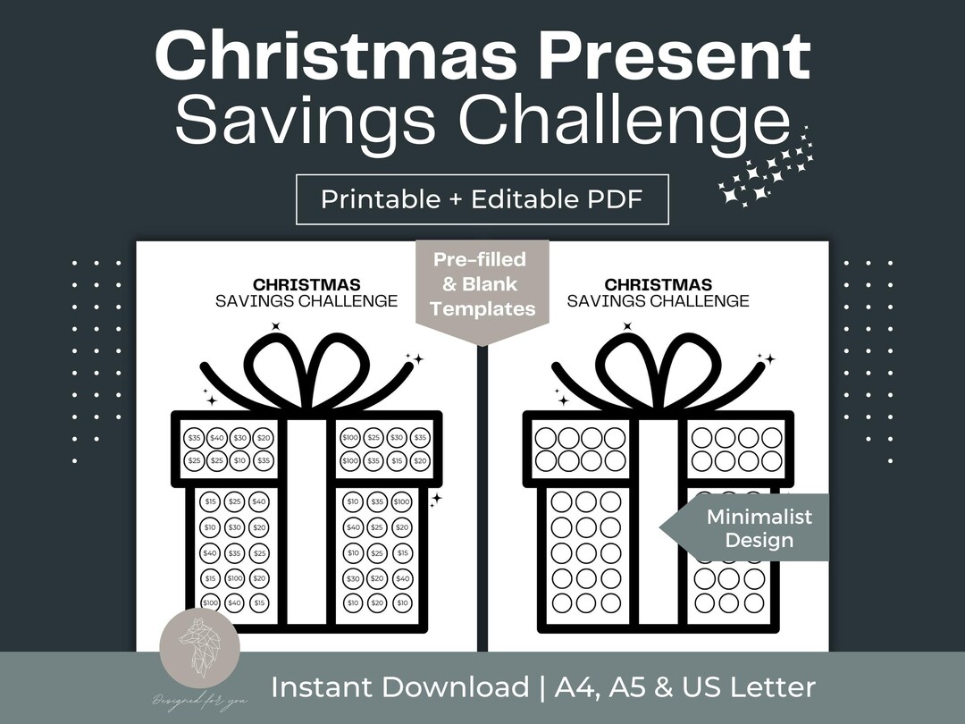 Christmas Present Savings Challenge Printable Christmas Saving ...