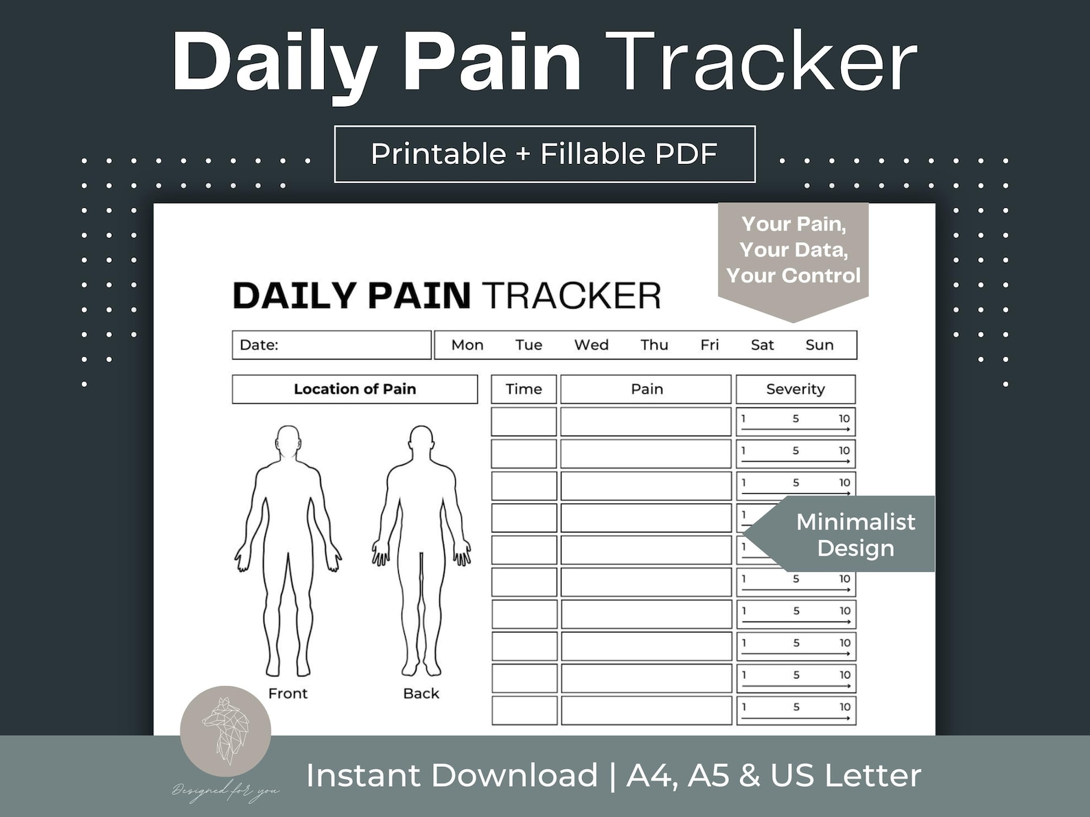 Printable Daily Pain Tracker Fillable PDF Chronic Pain Tracker for ...