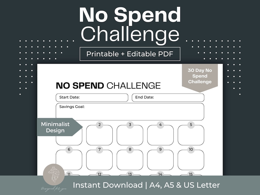 No Spend Challenge Printable 30 Day No Spend Challenge No Spend Day ...