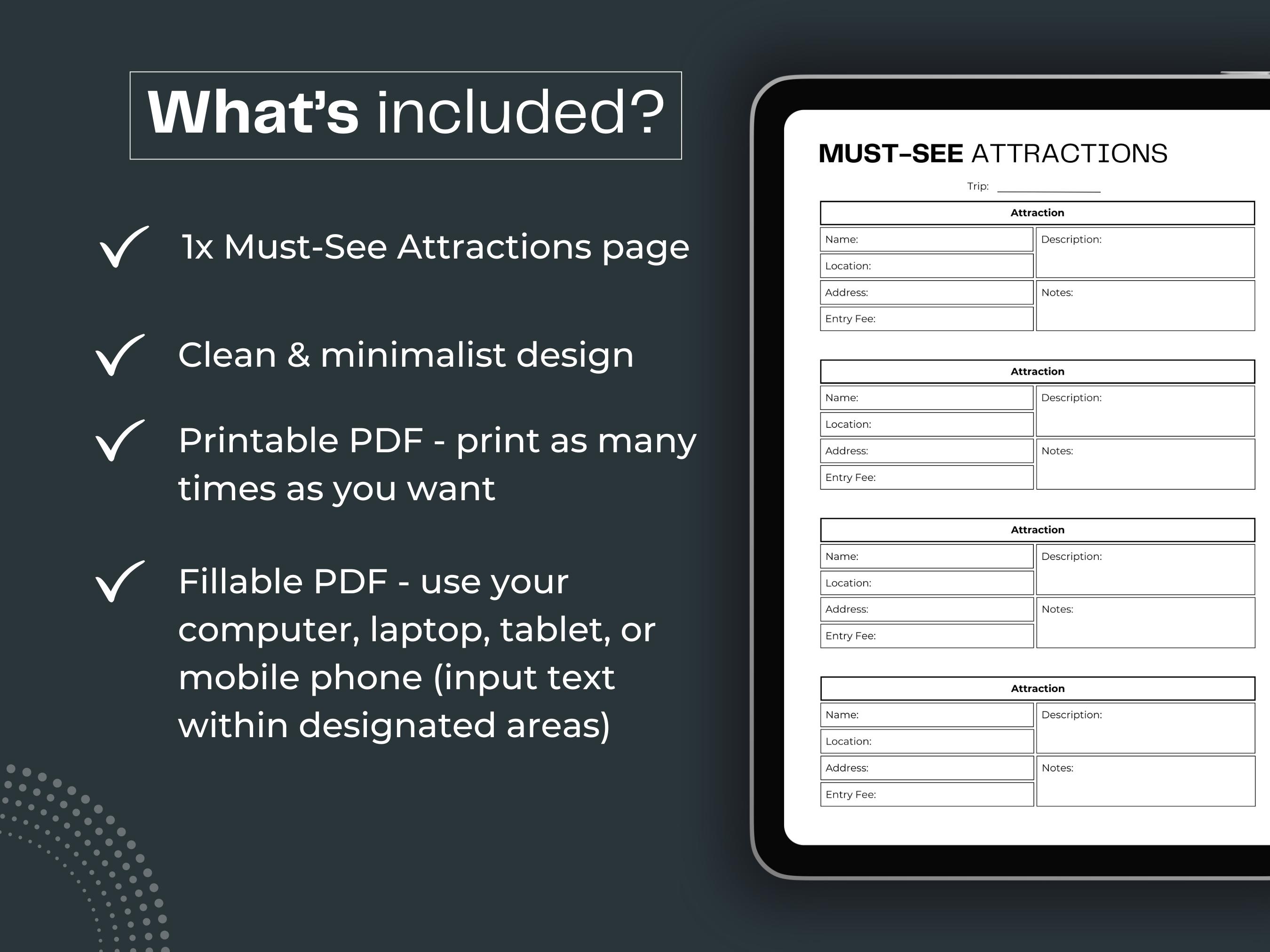Must-see Attractions Printable PDF, Travel Templates, Travel Itinerary ...