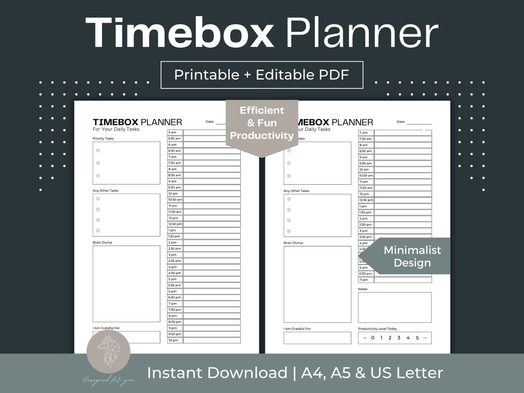 Timebox Planner Printable Time Management Fillable PDF to Do - Etsy