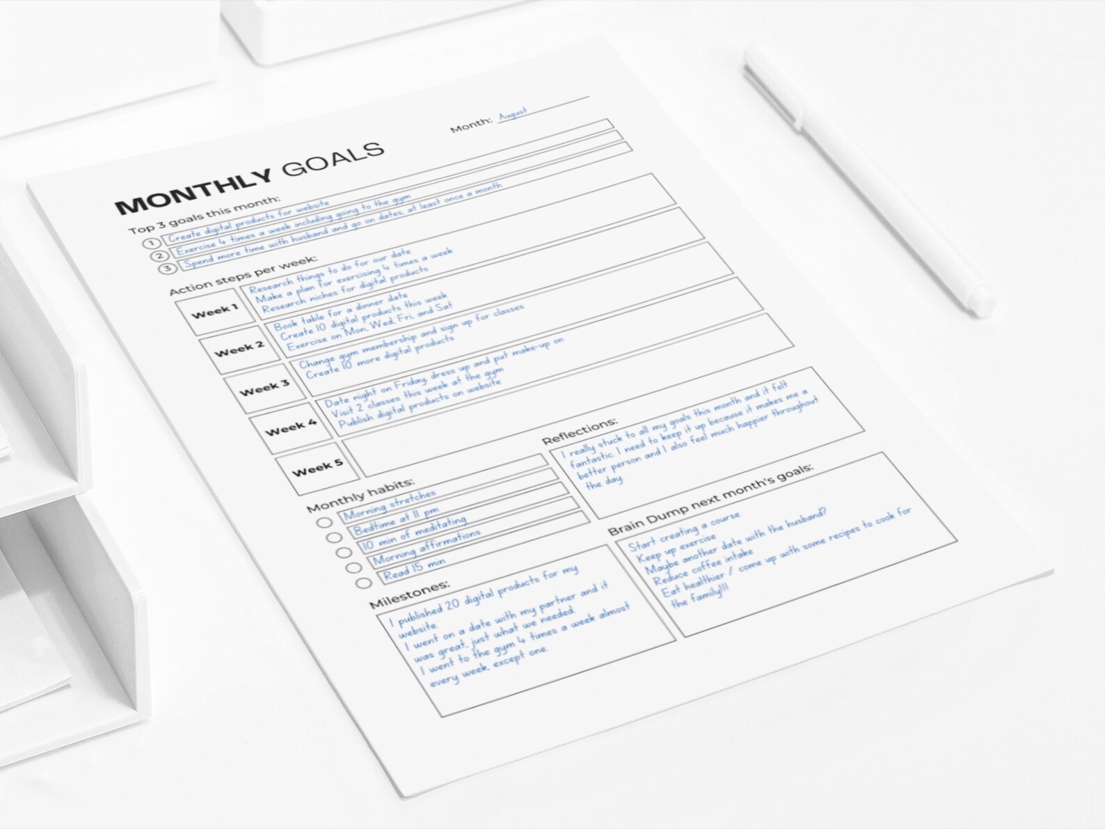 Monthly Goal Planner Printable, Fillable PDF (A4, A5, Letter) - Etsy