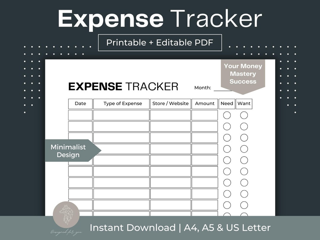 Expense Tracker Printable Spending Log Fillable PDF Business Expense ...