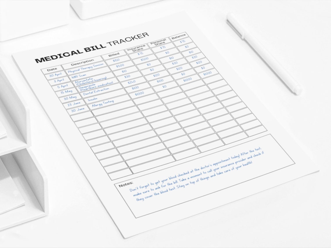 Printable Medical Bill Tracker Fillable PDF Bill Payment Checklist ...