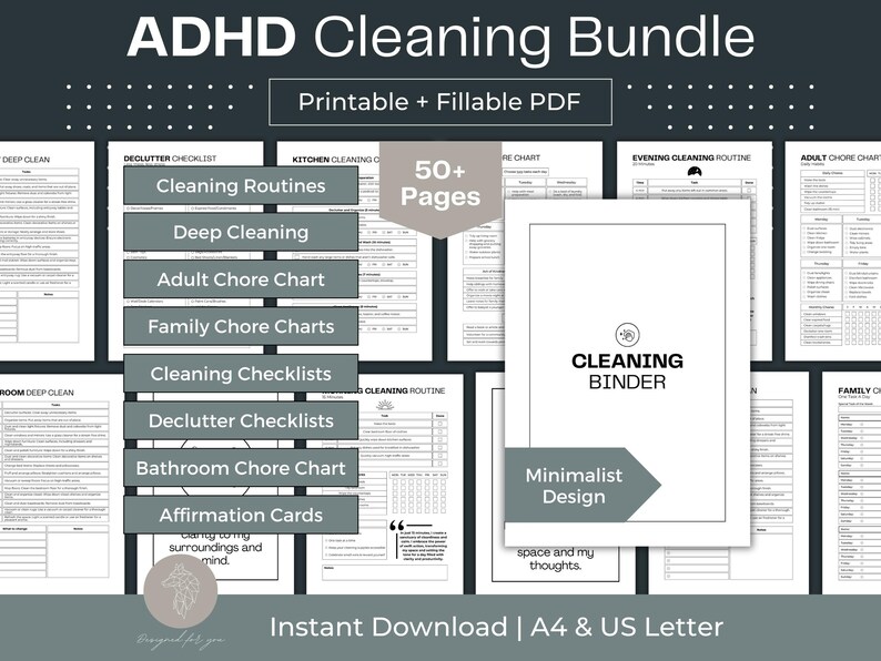 ADHD Cleaning Bundle Printable ADHD Cleaning Checklist Bundle ADHD ...