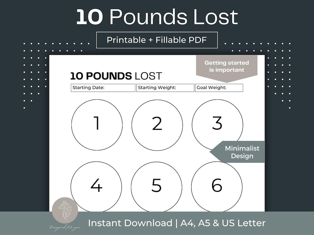 10 Pounds Lost Tracker, Weight Loss Journal (printable PDF) - Etsy