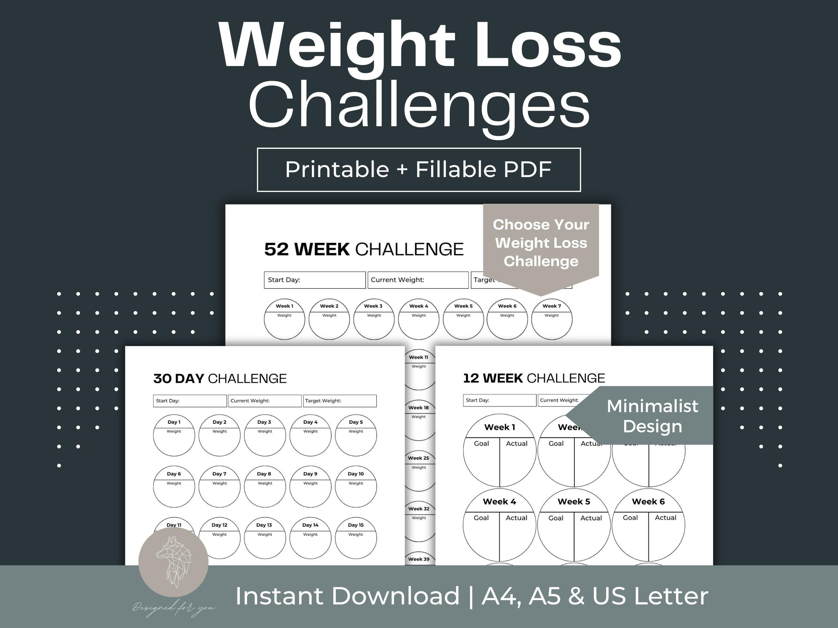 Weight Loss Challenge Printable Weight Loss Planner Pages 52 Week ...