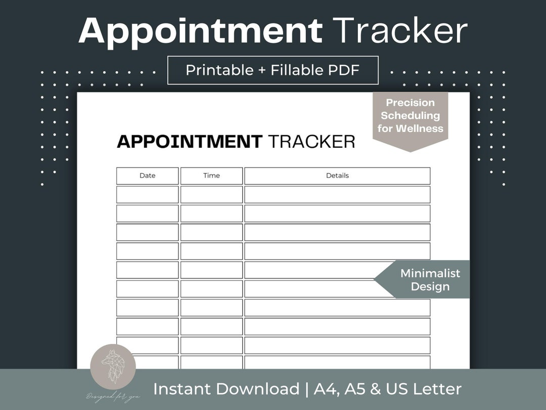 Appointment Tracker Printable Doctor Appointment Log Fillable PDF for ...