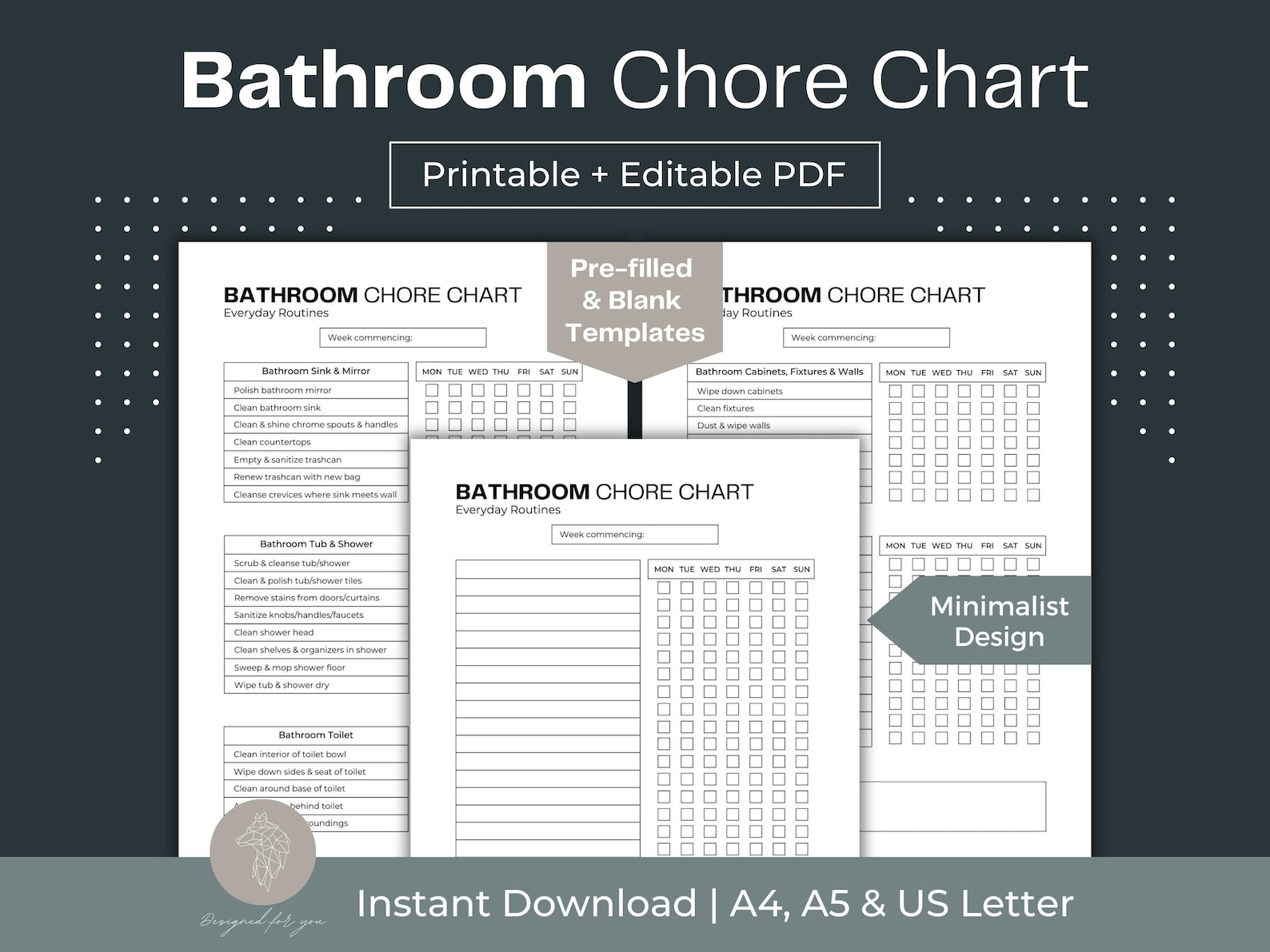 Bathroom Chore Chart Printable Adult Chore Chart Fillable PDF ADHD Help ...