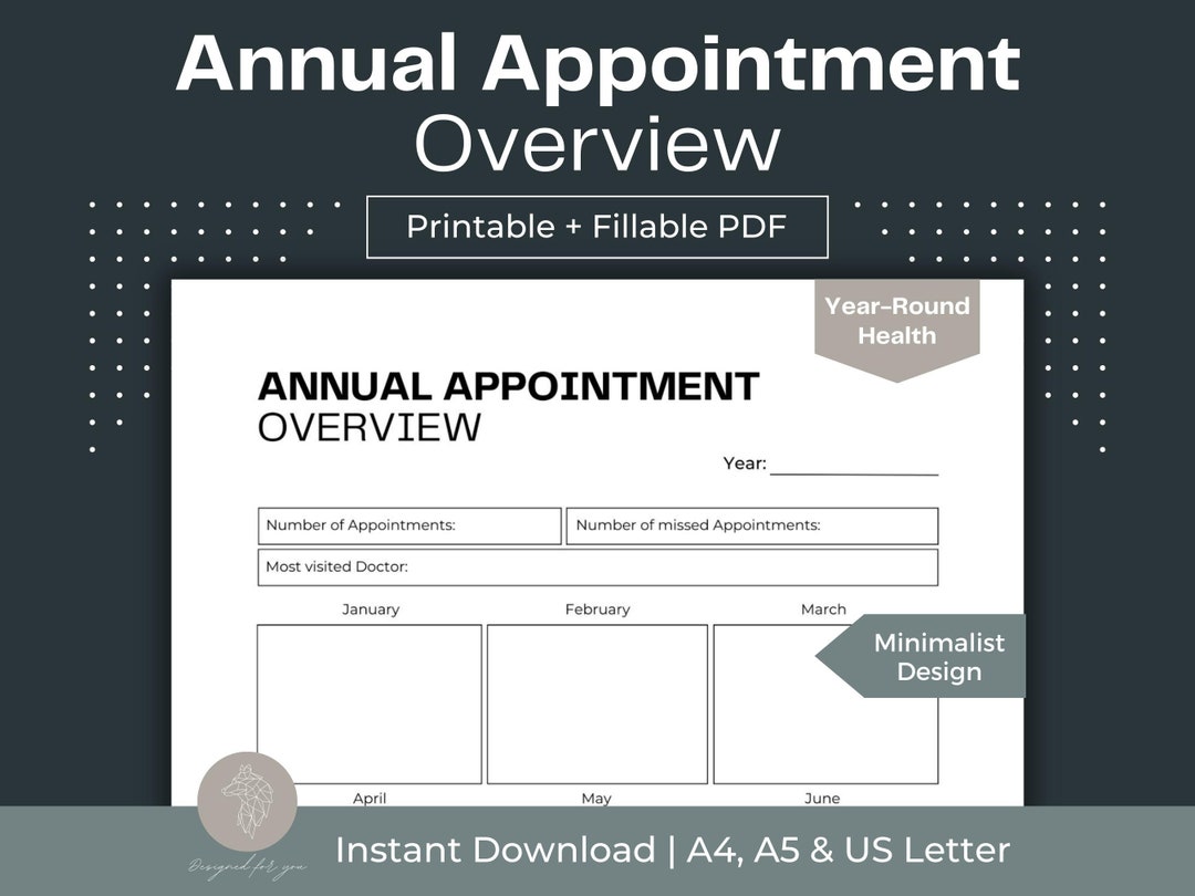 Annual Appointment Overview Printable Yearly Doctor Appointment Log ...