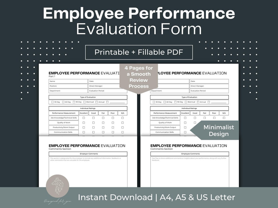 Employee Performance Evaluation Template (printable, Fillable PDF) - Etsy