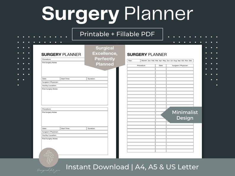 Surgery Planner Printable: Procedure Tracker, Medical Binder (fillable ...