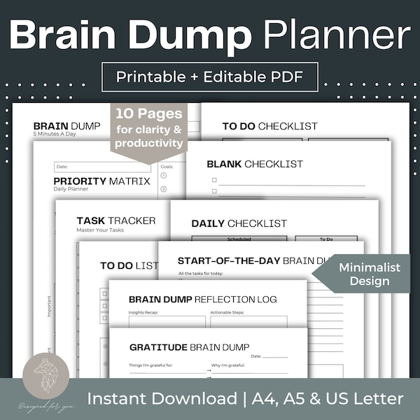 Brain Dump Planner Printable to Do List Digital ADHD Brain Dump Pages ...