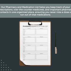 Pharmacy and Medication List Printable Emergency Contact List Chronic ...