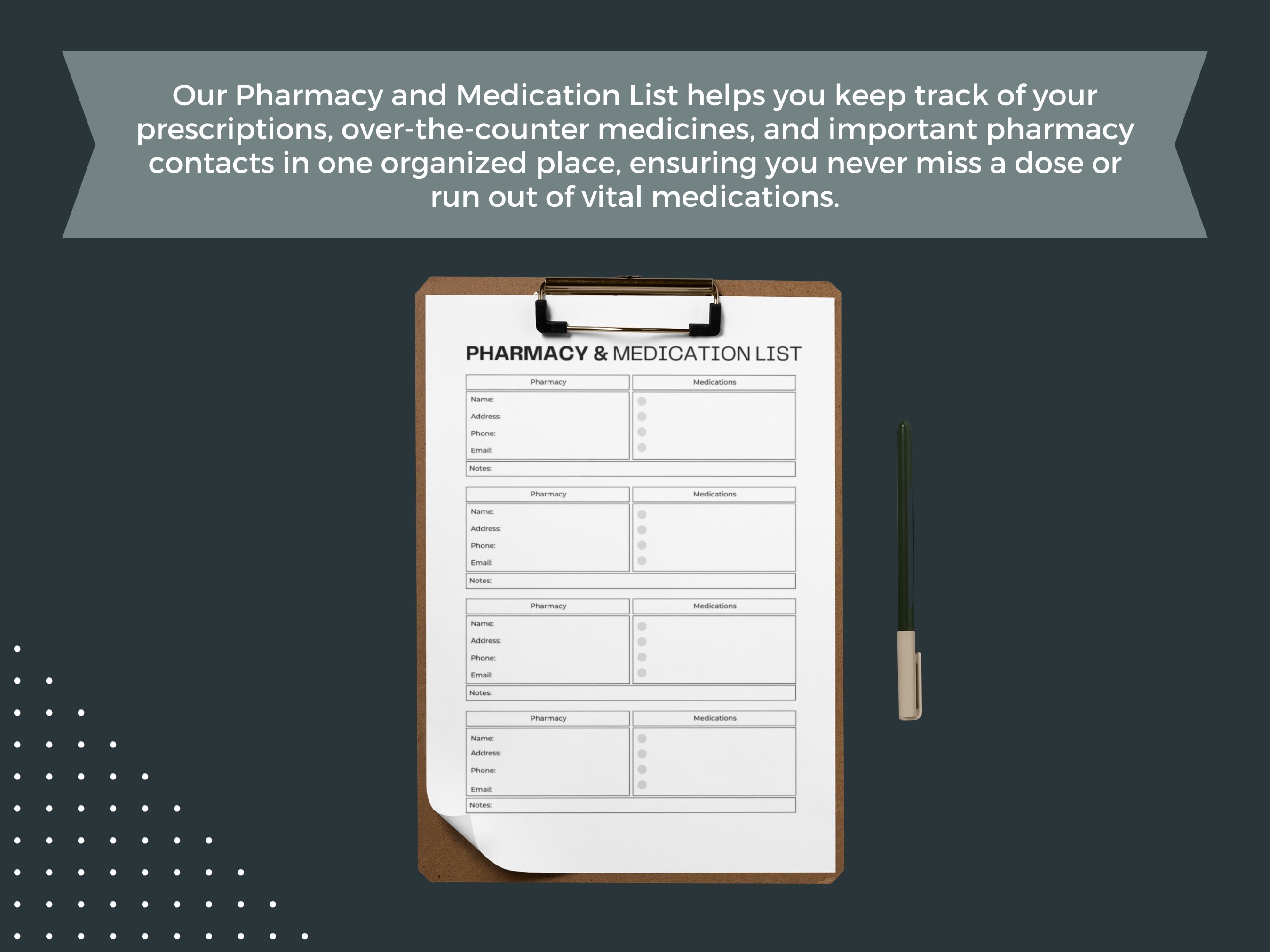 Pharmacy and Medication List Printable Emergency Contact List Chronic ...