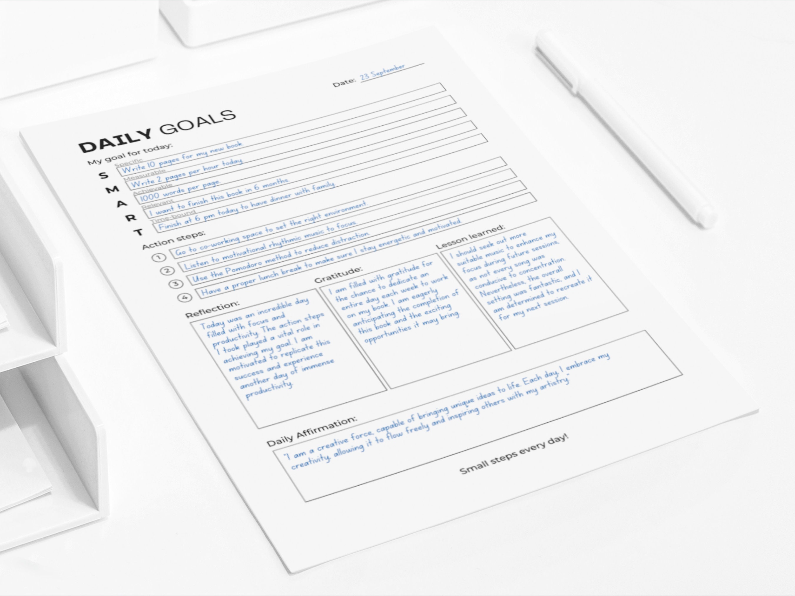 Daily Goals Template Goal Settings Worksheet Fillable PDF Personal ...