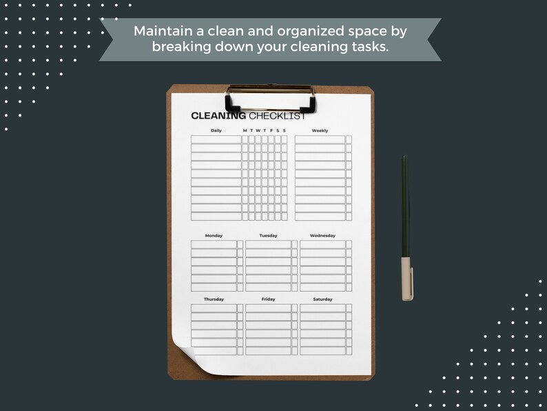 Cleaning Checklist Printable | Daily & Weekly Chore Chart (fillable PDF ...