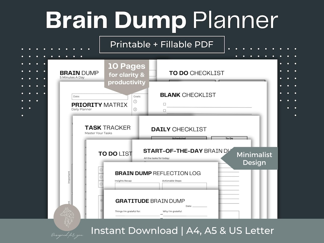 Brain Dump Planner Printable to Do List Digital ADHD Brain Dump Pages ...