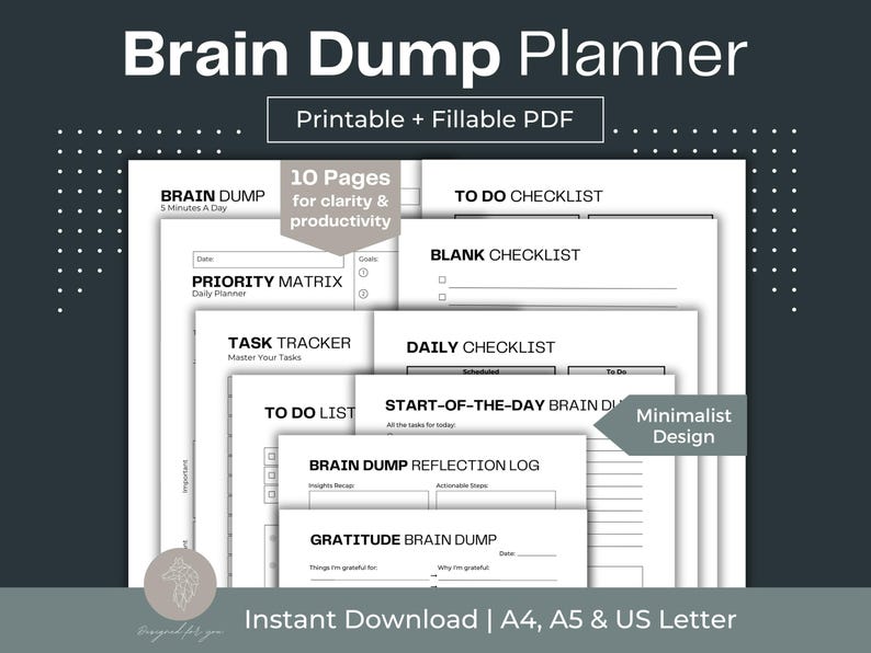 Brain Dump Planner Printable to Do List Digital ADHD Brain Dump Pages ...