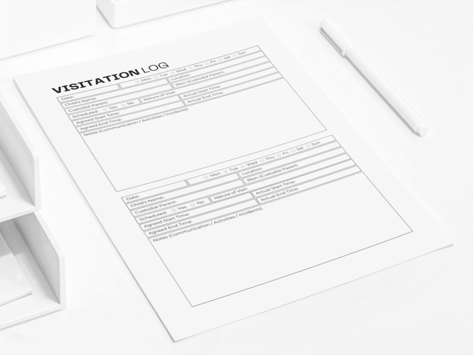 Visitation Log Printable Child Custody Planner Fillable PDF Co ...