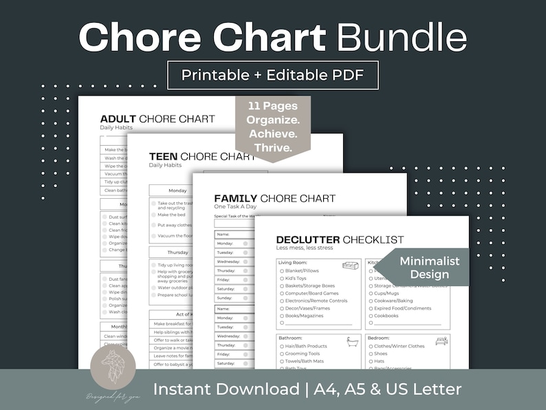 Chore Chart Bundle Adult Chore Chart for Teens Family Chore Chart ...