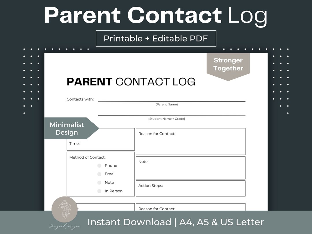 Parent Contact Log Printable Communication Log Fillable PDF Contact ...