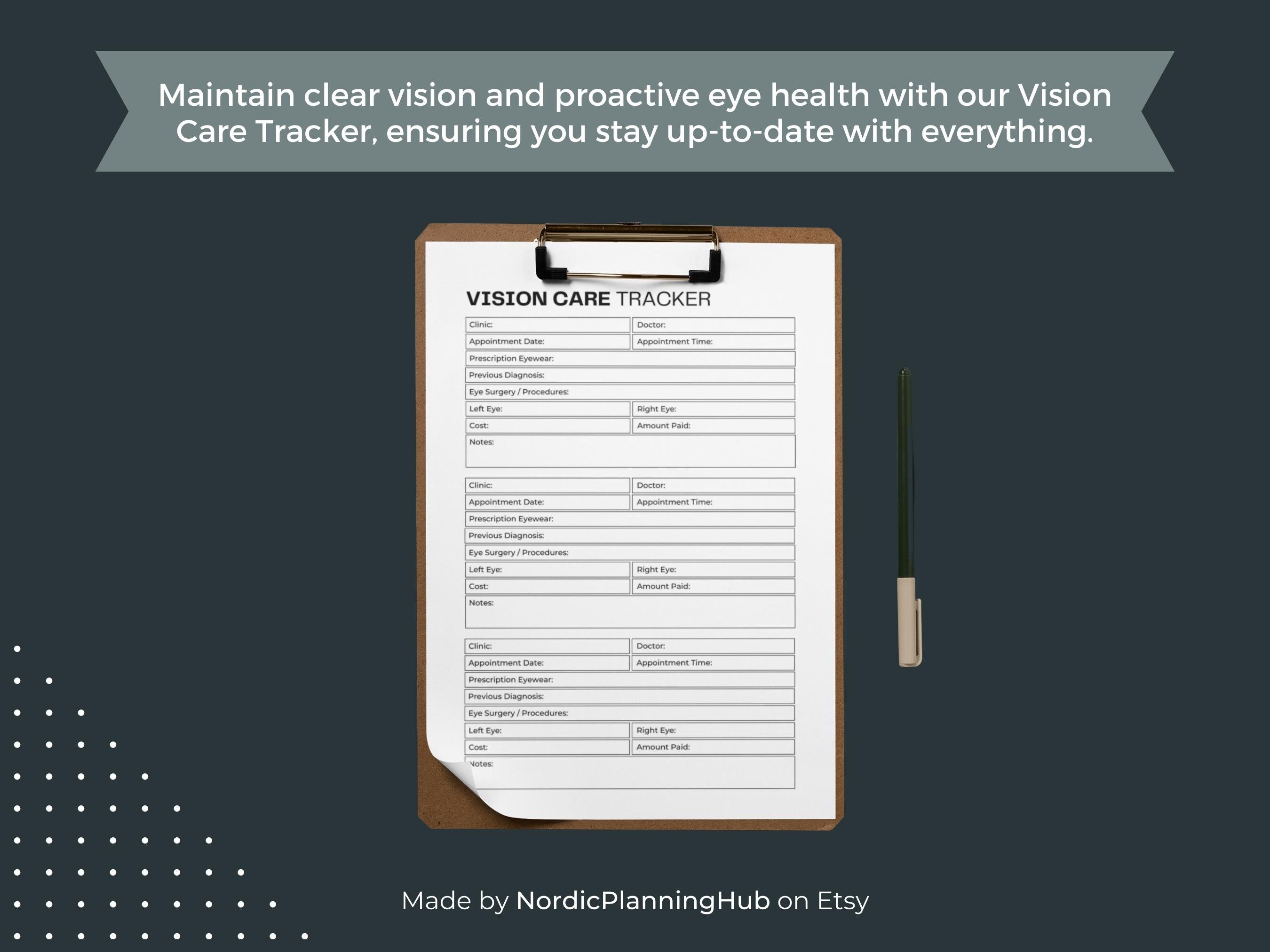 Vision Care Tracker Printable Eye Care Log Fillable PDF for Your ...